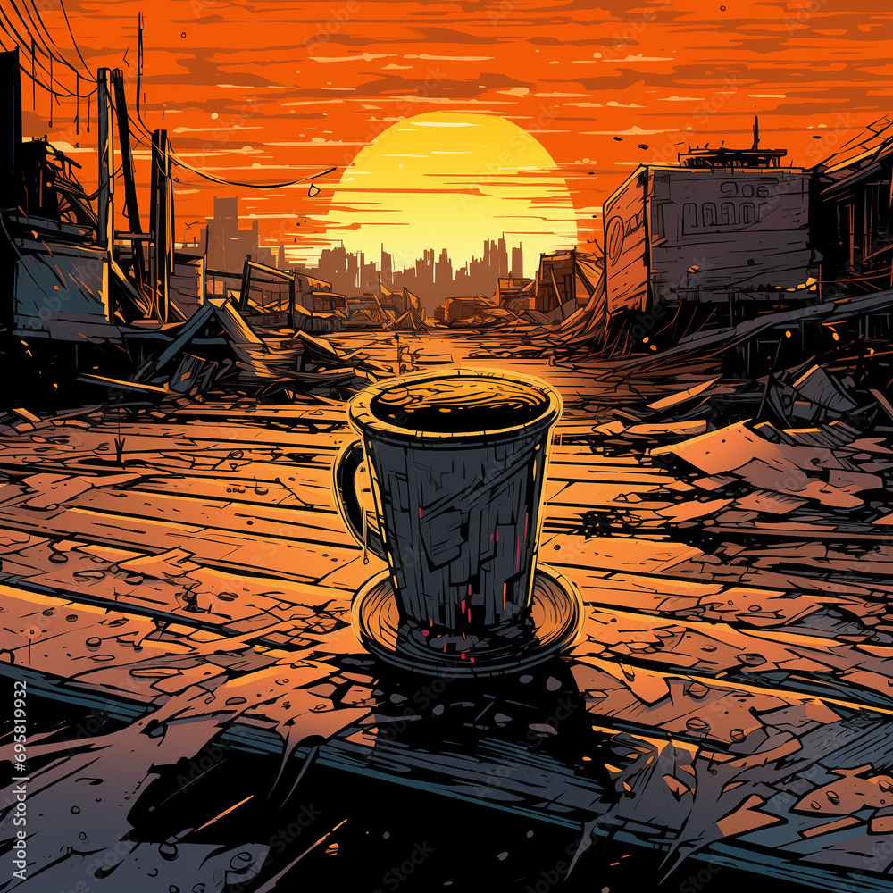 Street Art Graffiti Style Coffee Illustration in a Post-Apocalyptic ...