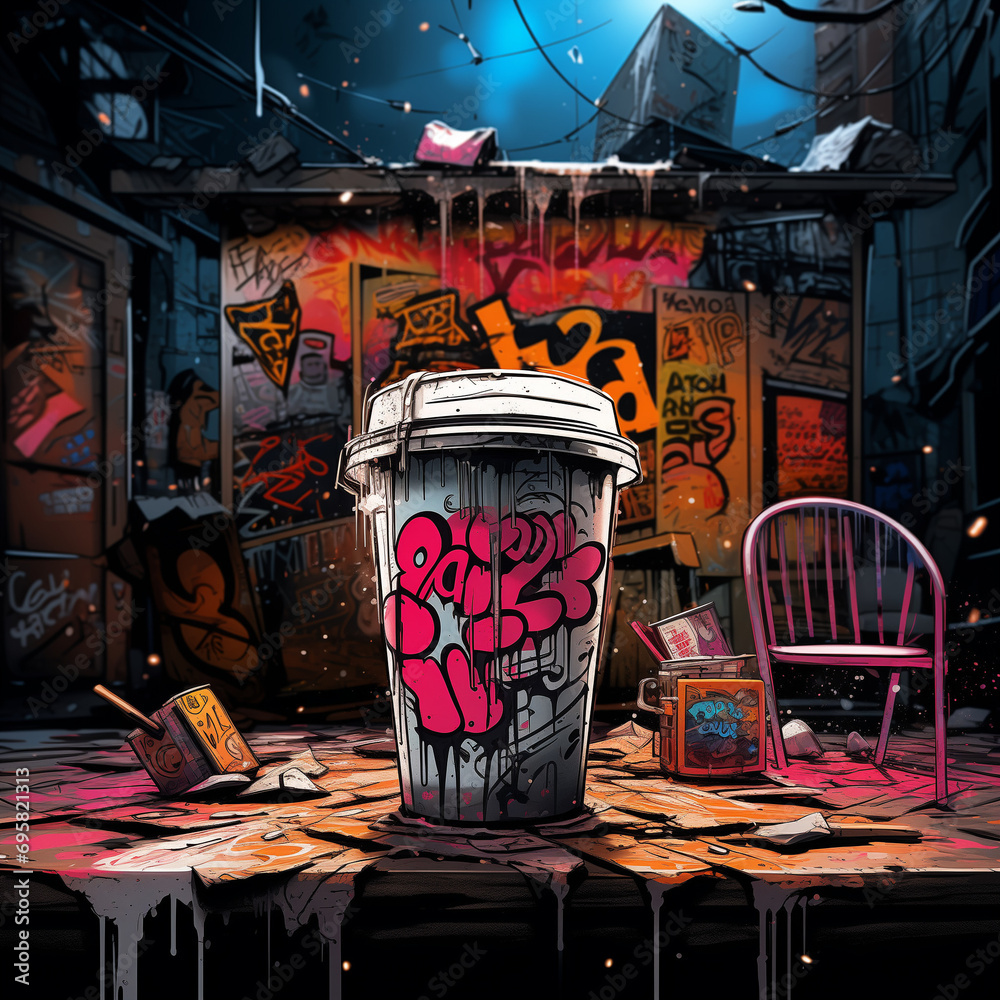 Street Art Graffiti Style Coffee Illustration in Post-Apocalyptic ...