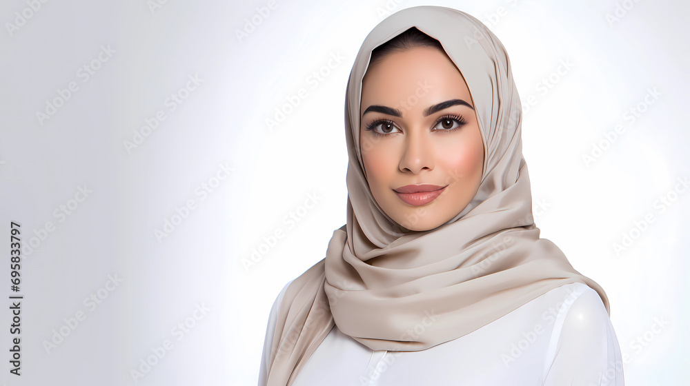 Young beautiful Middle East woman wearing hijab or headscarf with ...