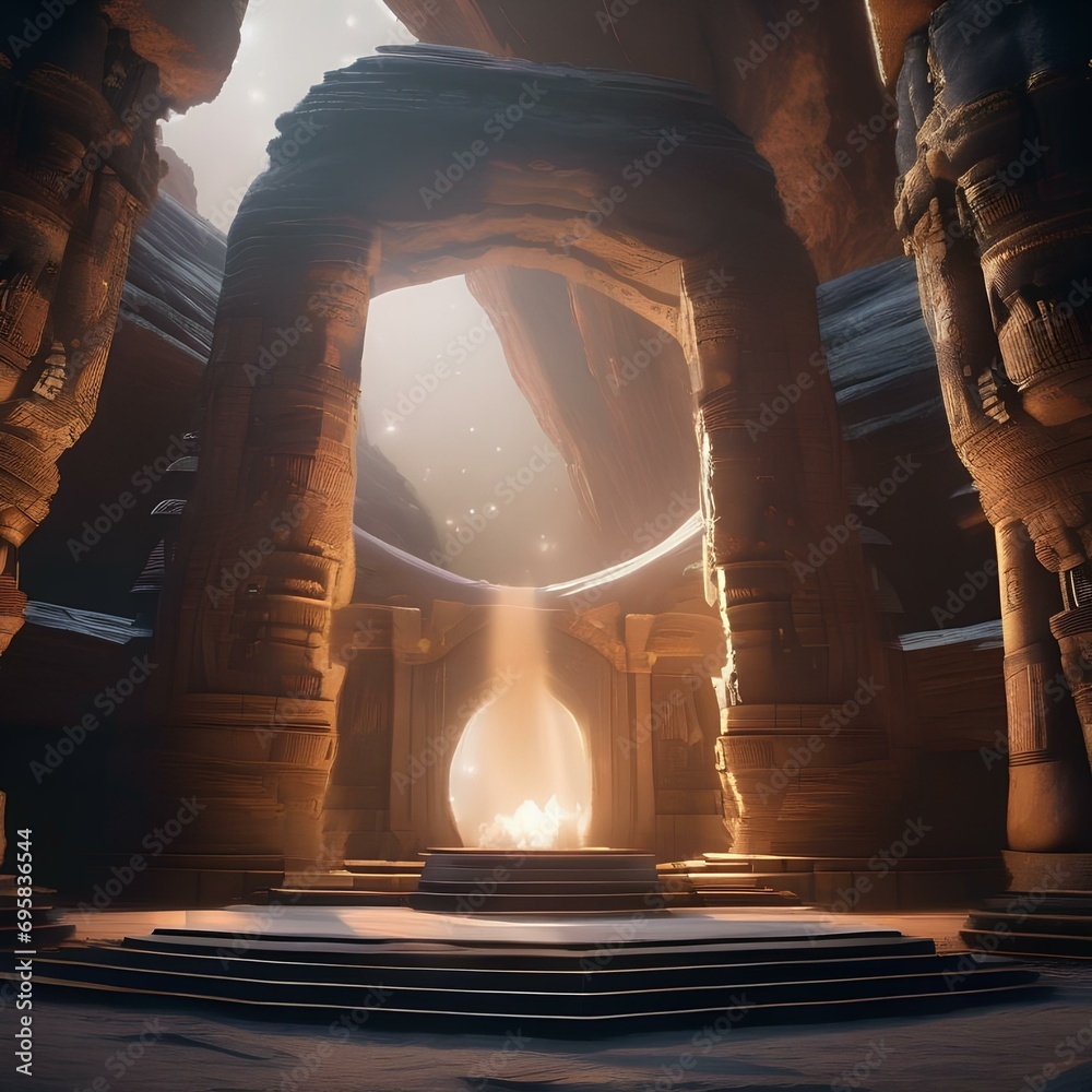 An ancient alien temple carved into a colossal asteroid, emitting an ethereal glow3 Stock ...