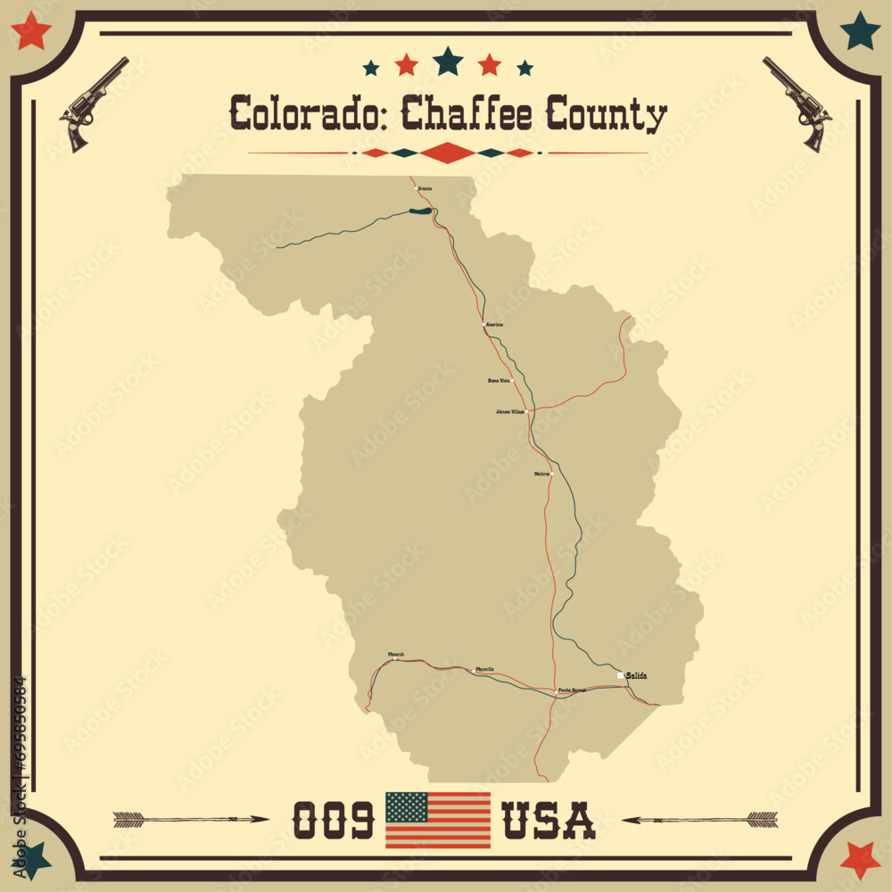Large and accurate map of Chaffee County, Colorado, USA with vintage ...