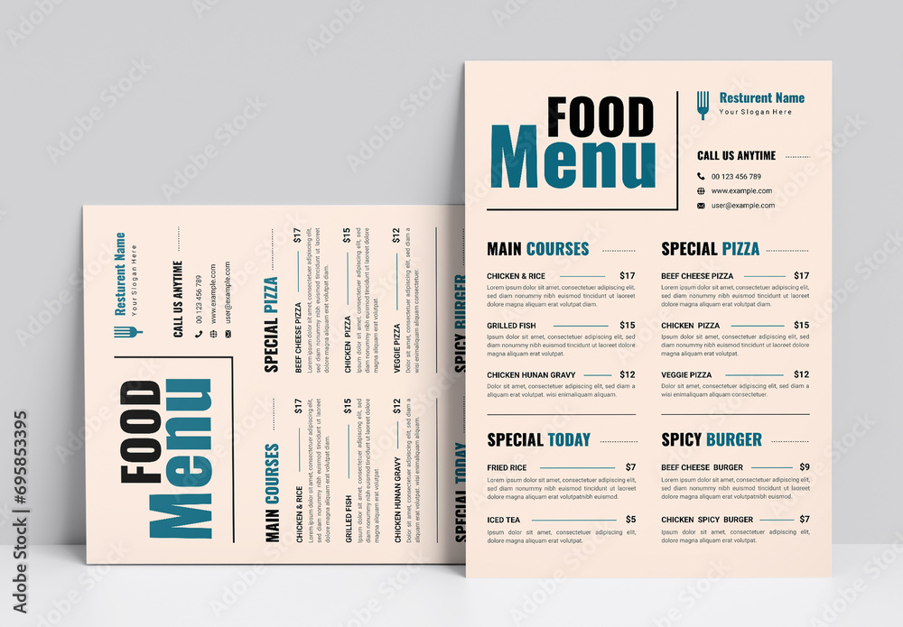 Clean Food Menu Design Layout Stock Template | Adobe Stock