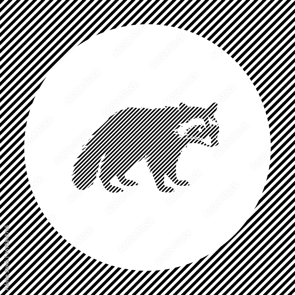 A large raccoon symbol in the center as a hatch of black lines on a ...
