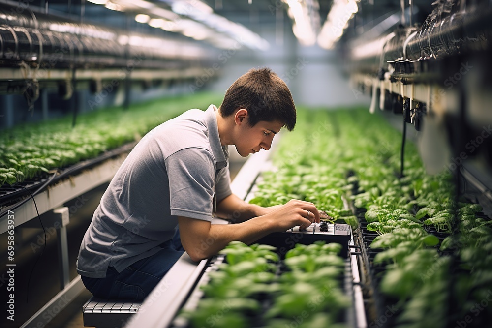In this authentic and candid photo, an agricultural technician is seen actively collaborating ...