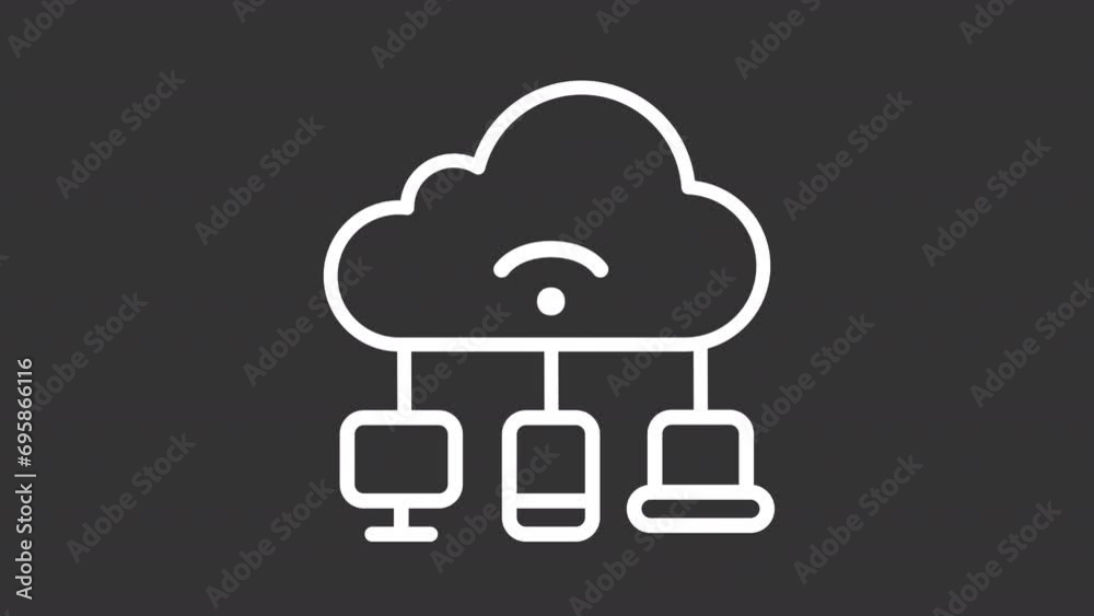 2D white simple thin line animation of cloud based IOT icon, HD video ...