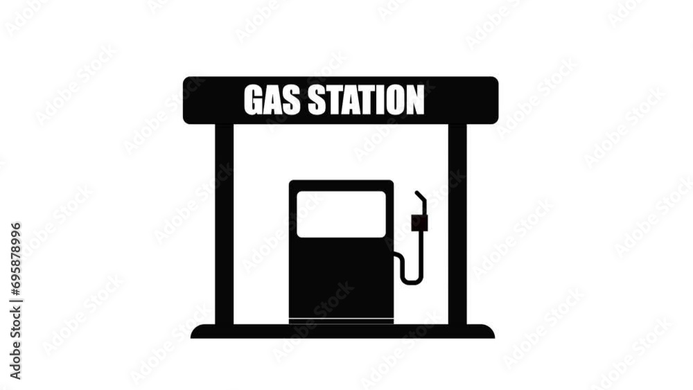 Animated black and white icon of a gas station with a fuel pump ...
