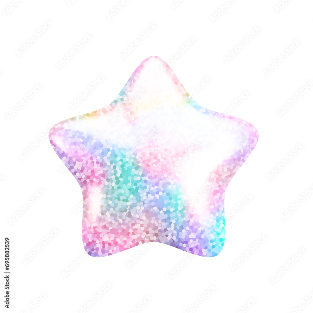 Vector 3d rainbow glitter textured star icon on white background. Cute ...