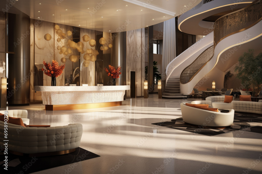 Foto de Interior of luxury hotel lobby zone with reception desk and ...