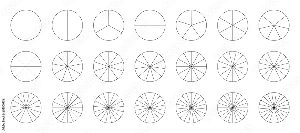 Circular segmented charts. Pie chart template. Sectors divide the ...