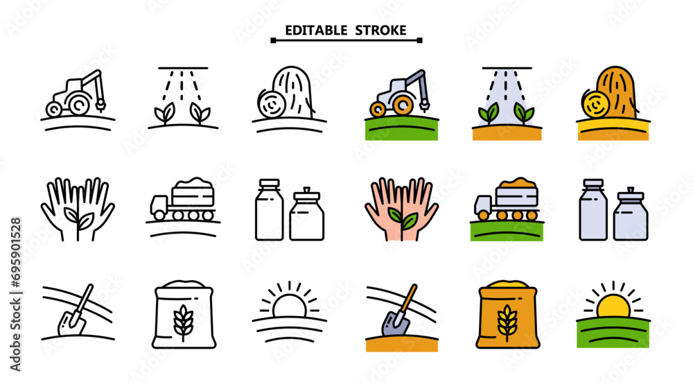 Set of Agriculture and Farming Color Icons set. Editable stroke. Vector ...