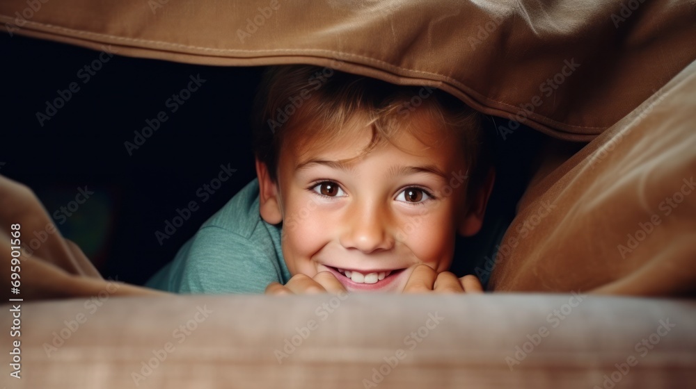 children kid playing hide and seek standing behind the sofa, Adorable ...