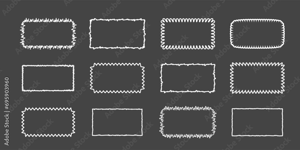 Set of torn and wavy frames. Wave curve edge shape. Zig zag edge ...