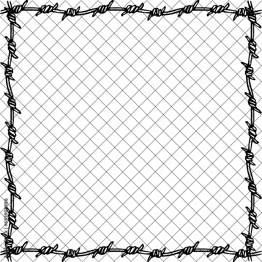 Checkered background with barbed wire on the sides. Black graph line ...