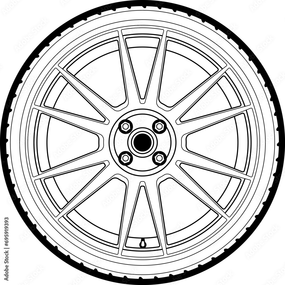 Car rim, wheel vector image line art Stock Vector | Adobe Stock