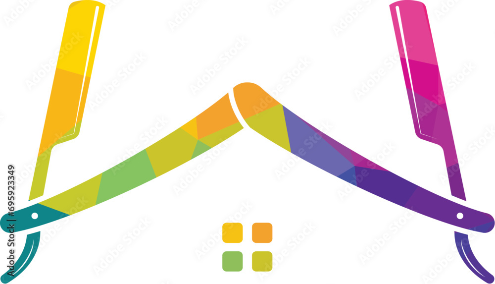 House Of Barber blade Logo Design Icon Template. Barbershop vector logo ...