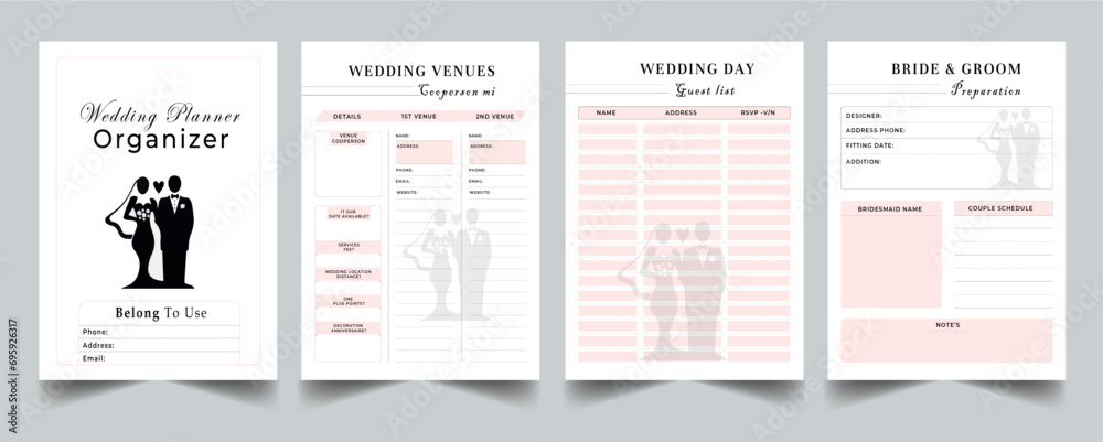 Weeding Planner and organizer editable design template with cover page ...