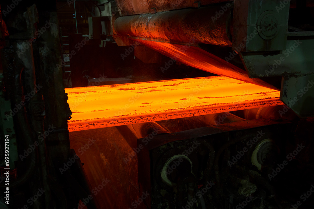 Hot Steel Slabs issuing from a continuous casting machine (CCM) Stock ...