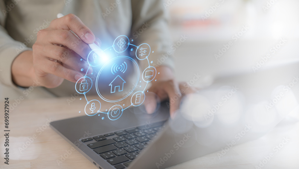 person setting the smarts home system for set security connections and ...
