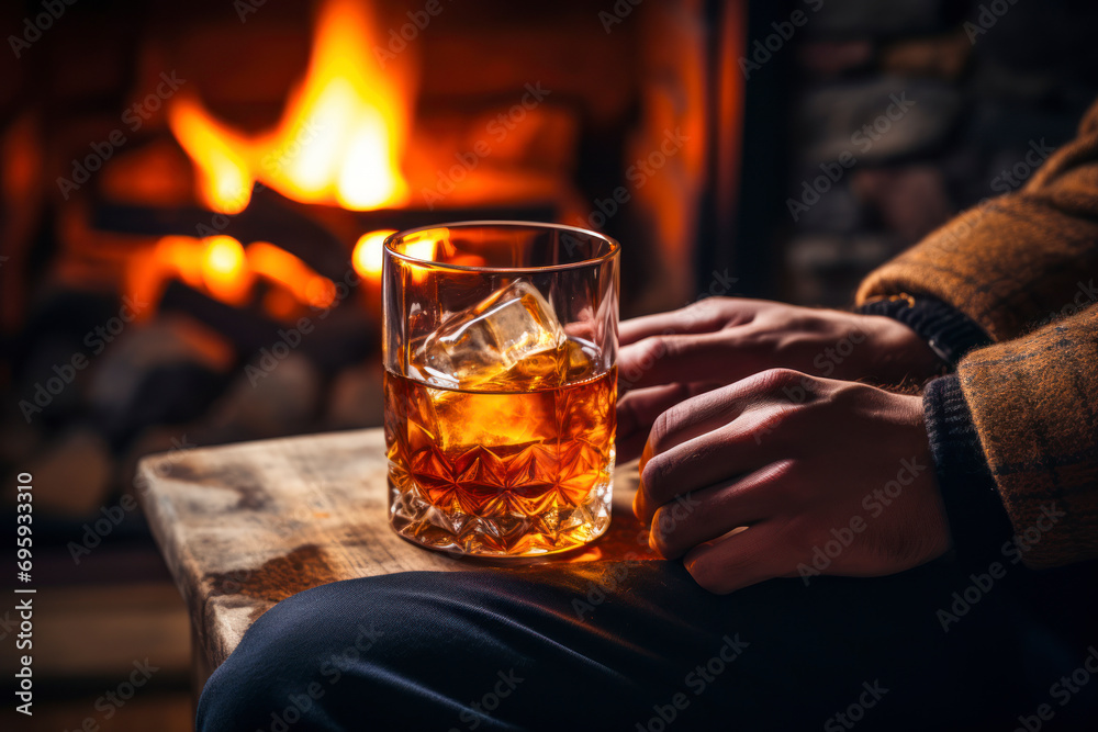 Old Fashioned fireside, a cozy setting with someone enjoying an Old ...