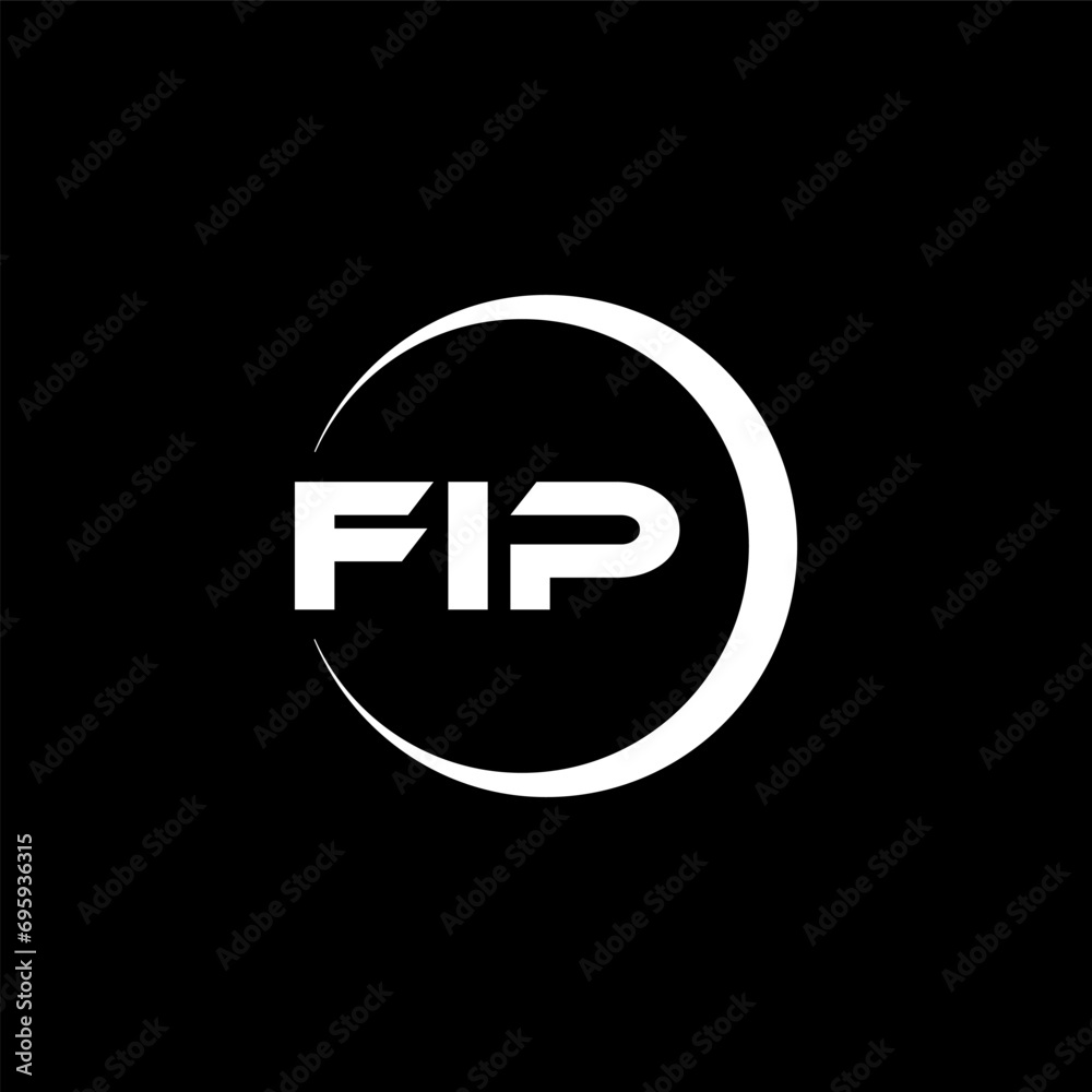 FIP letter logo design with black background in illustrator, cube logo ...