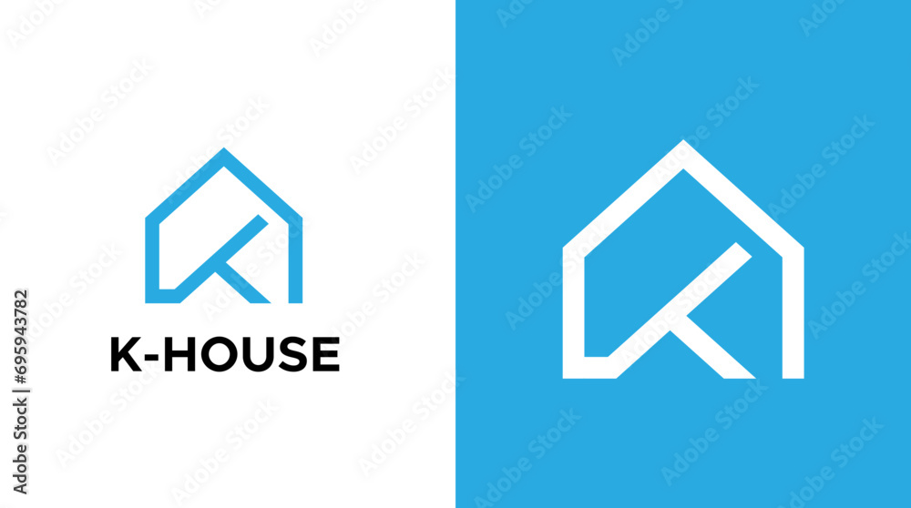 House Logo. White and blue letter K House Symbol. Usable for Real ...