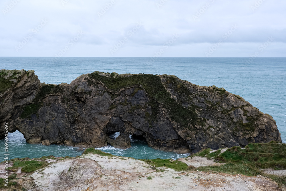 Lulworth Cove cliffs view on a way to Durdle Door. The Jurassic Coast ...