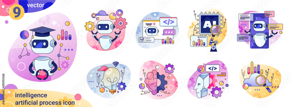 Engineering of AI technologies for work and business. Vector artificial ...