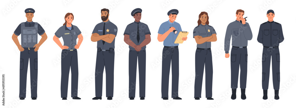 Policemen and women, isolated officers and sheriffs, cops and traffic ...