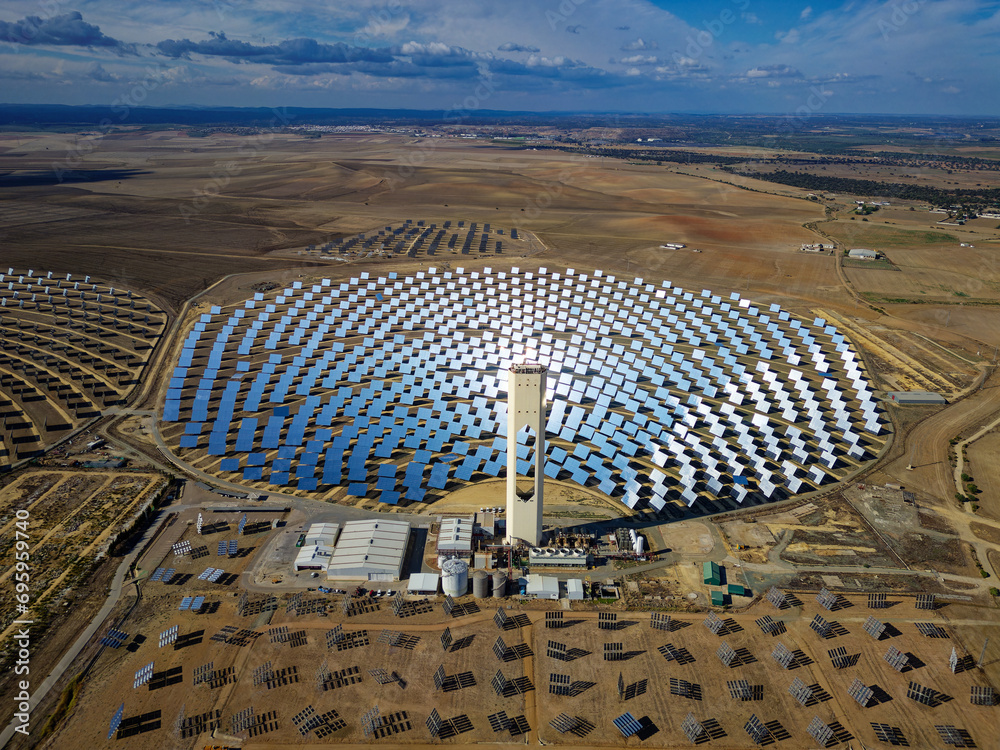 Aerial view of the Solar Power Towers PS10 and PS20 in Sanlúcar la ...