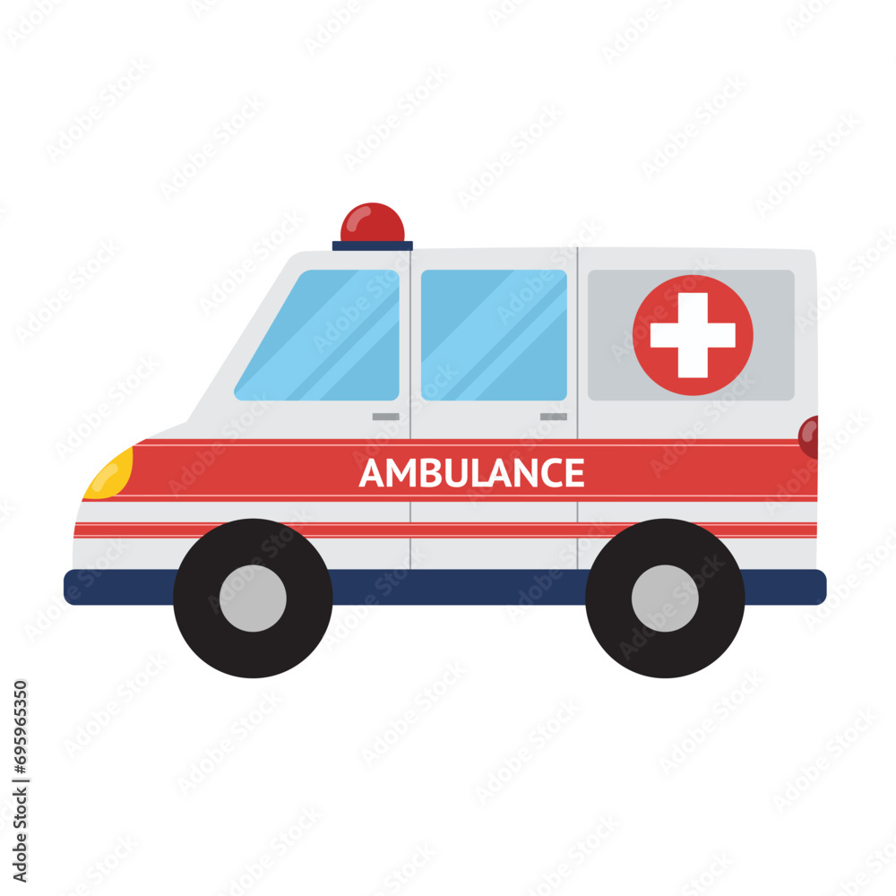Ambulance car in cartoon style for kids. Medical transport isolated on ...