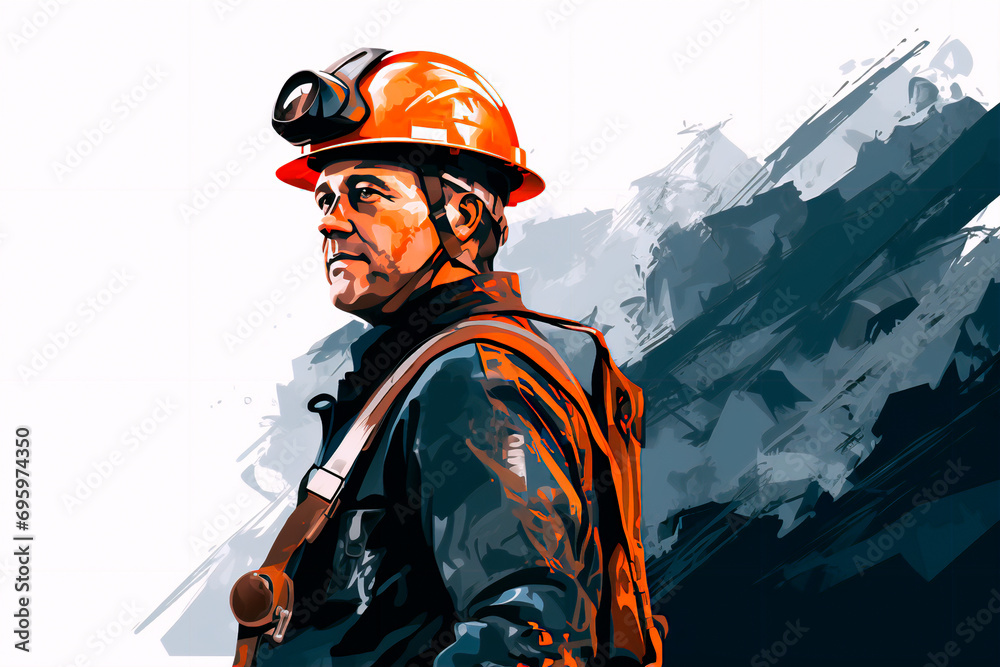 Vector illustration: Miner in work clothes and protective helmet ...