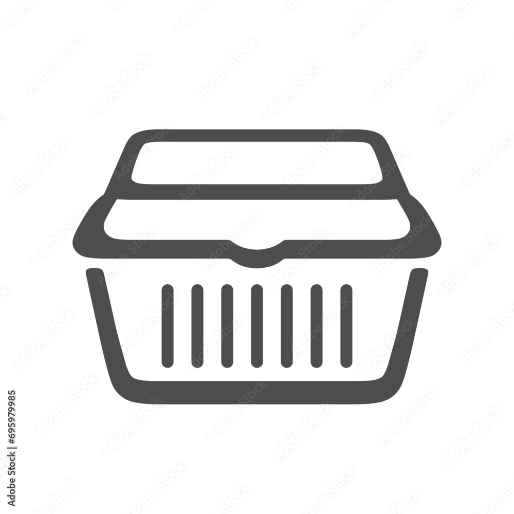 Foam lunch box icon. Outline pictogram of ready to eat food packaging ...