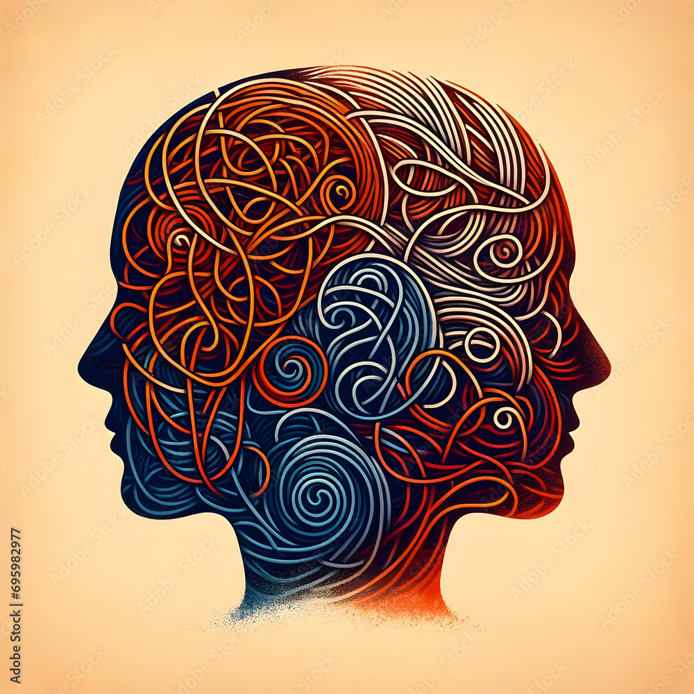 Silhouettes of Duality Bipolar Disorder Mind Concept - Tangled and ...