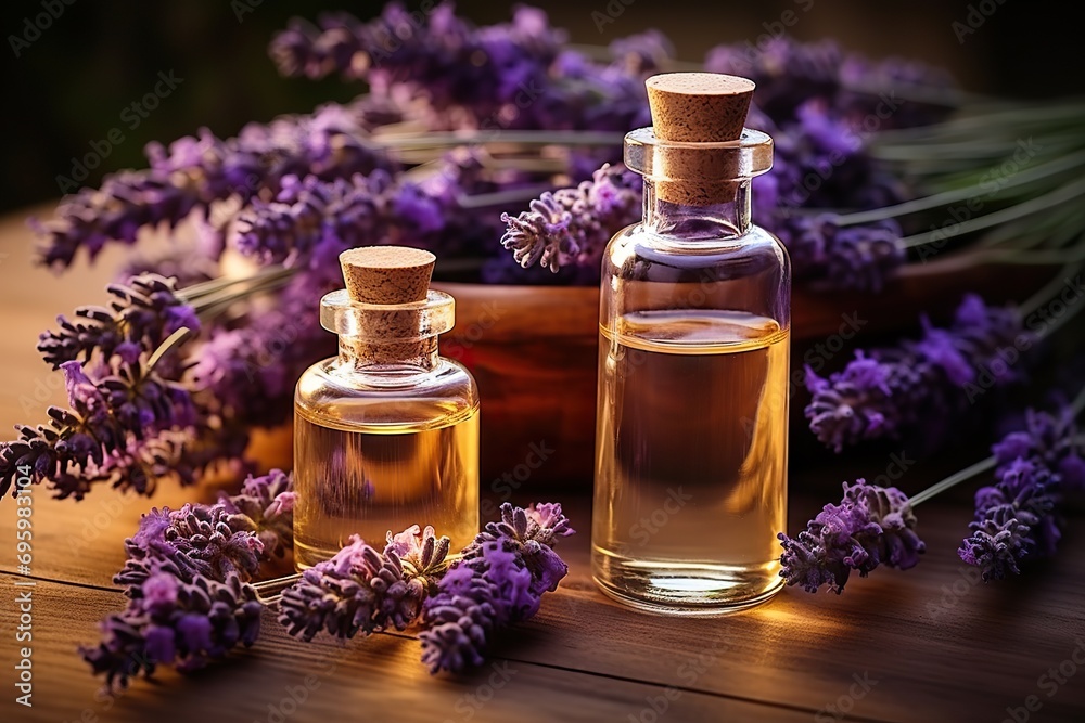 Serenity Unveiled Essential Aromatic Oil and Lavender Flowers, a Visual ...