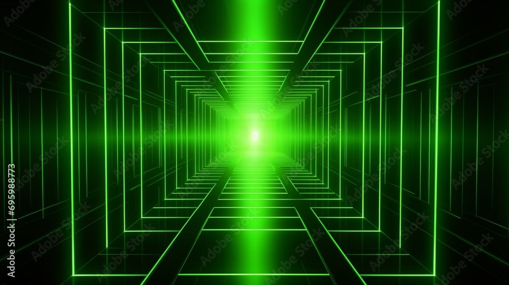 Green grids neon glow light lines design on perspective floor, 3d ...