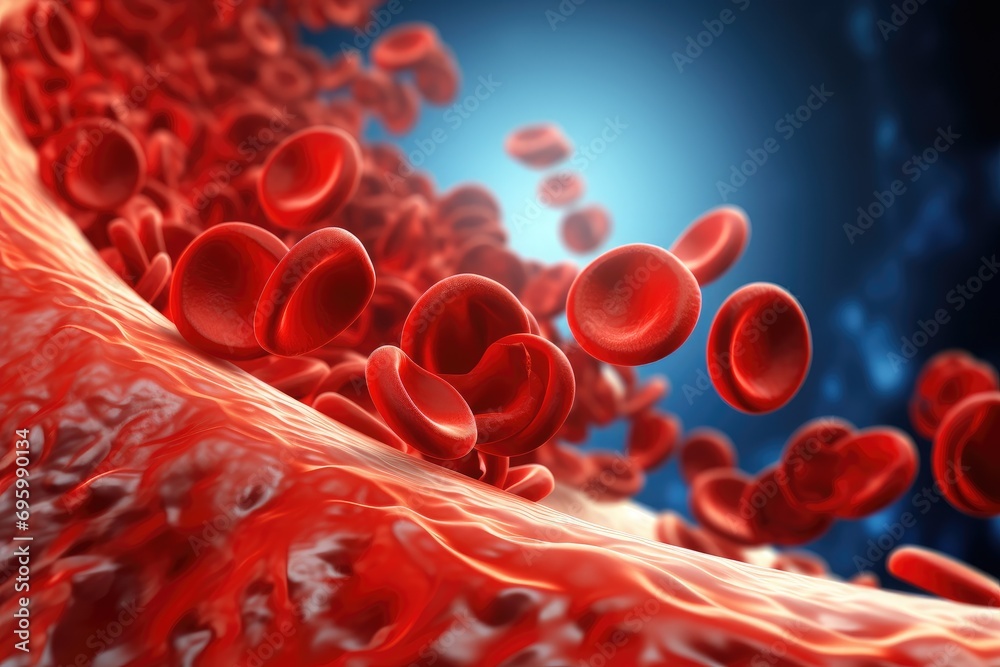 Blood cells in red blood cell. 3D illustration. Medical concept, blood ...