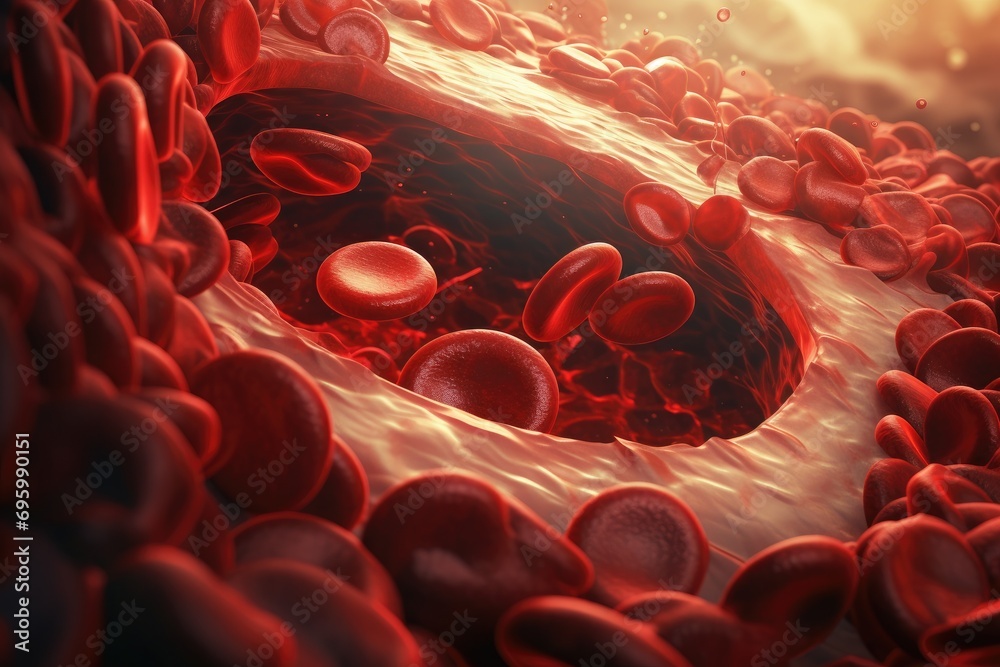 Blood cells with red blood cells. 3d render concept for medical ...