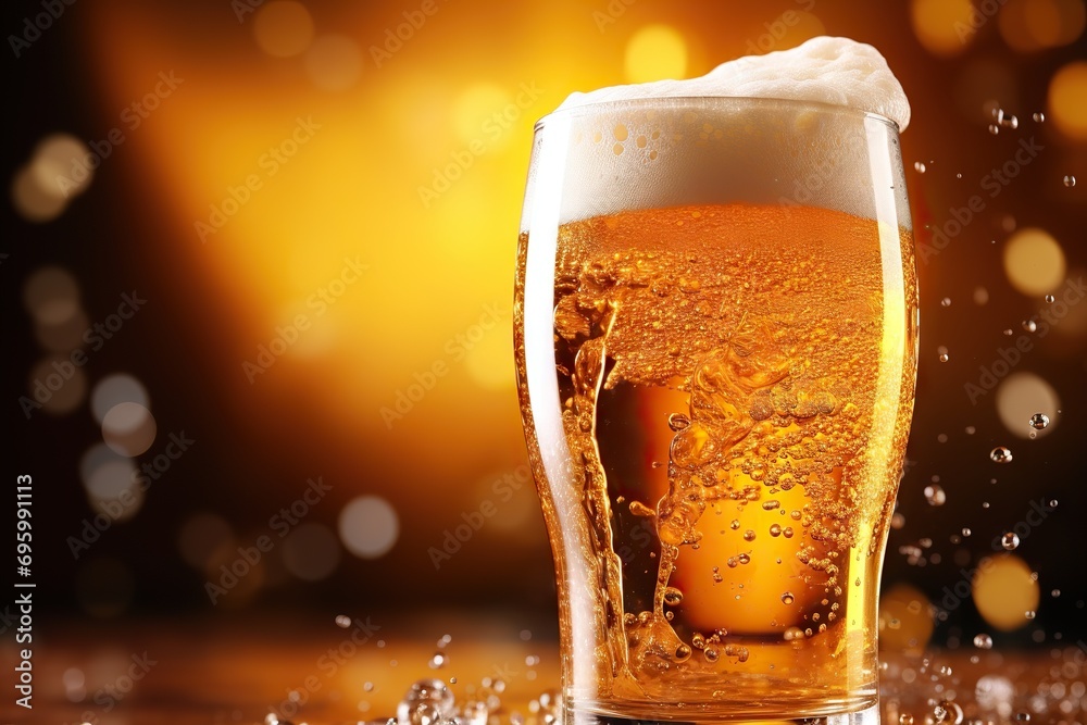 Bubbling Elegance Pouring Beer with Frothy Bubbles into a Glass ...