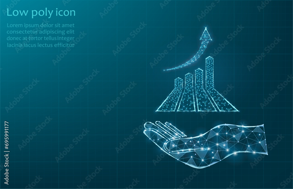 Poster Growth chart on a hand, vector image composed of grid and dots ...