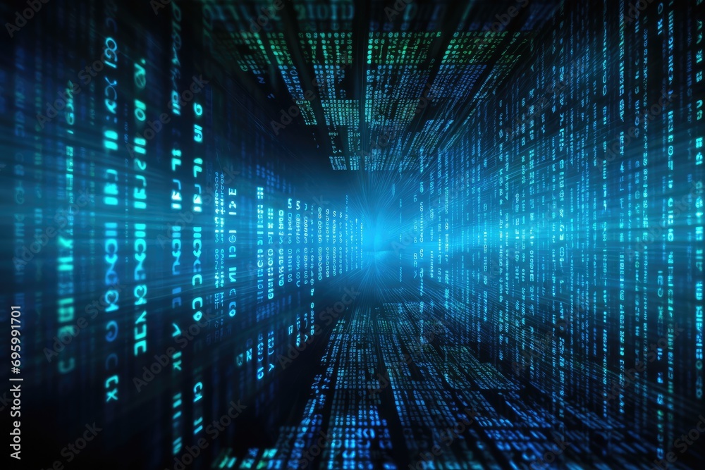 binary code on blue background, computer generated abstract background, 3d render, abstract ...
