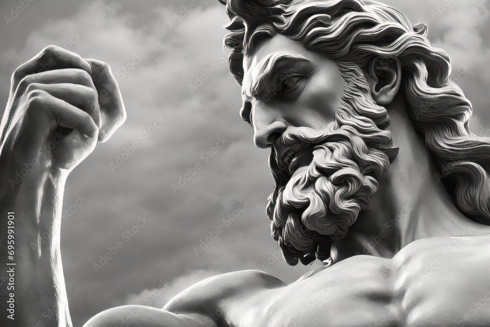 white marble statue bust of Greek god Zeus also known as the Roman god ...