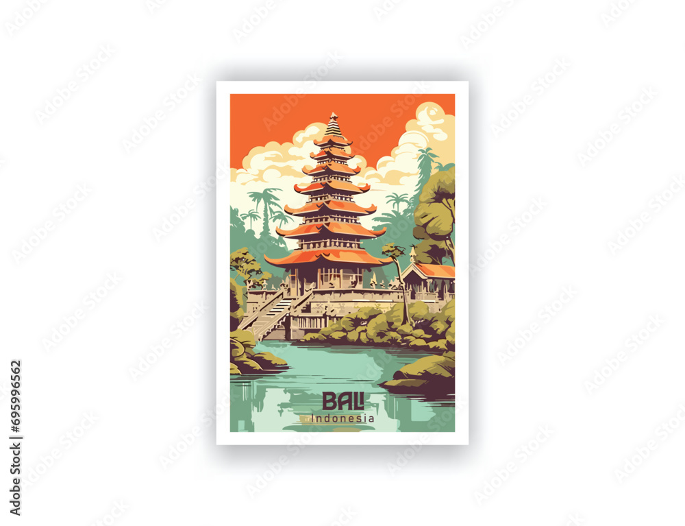 Bali, Indonesia. Vintage Travel Posters, Vector illustration, Digital ...