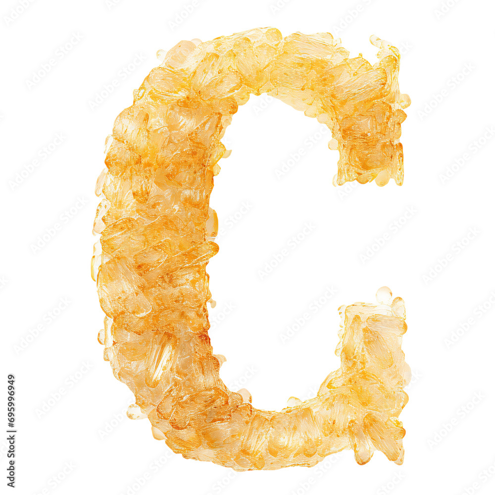 English letter C whose texture is like piles of yellow crystals. letter ...