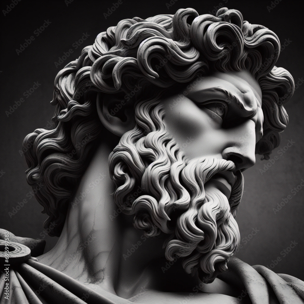 white marble statue bust of Greek god Zeus also known as the Roman god ...