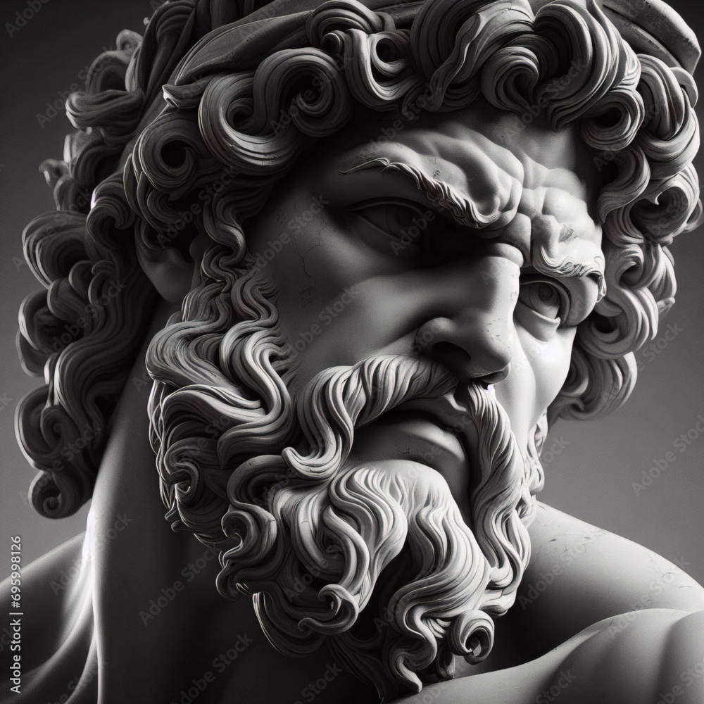 white marble statue bust of Greek god Zeus also known as the Roman god ...