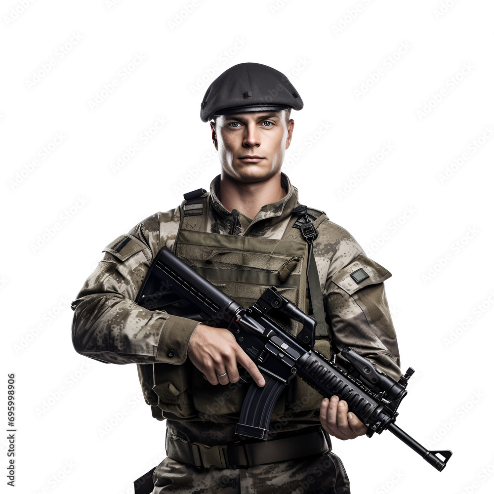 USA army man, soldier in military uniform with gun, Isolated on ...