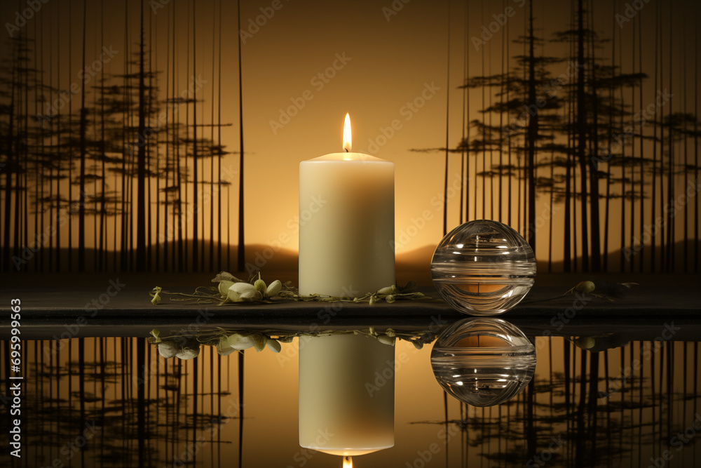 reflection of a single candle in a mirror, emphasizing the symmetry and ...