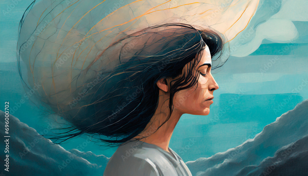 Stylized photo of a depressed person. Cold colors that recall the ...