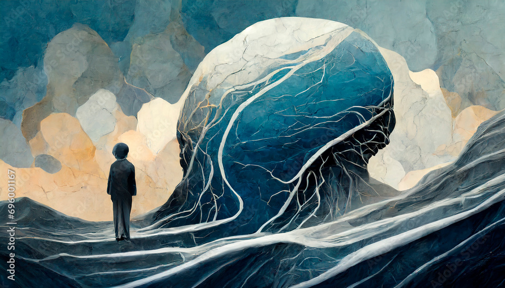 Stylized photo of a depressed person. Cold colors that recall the ...