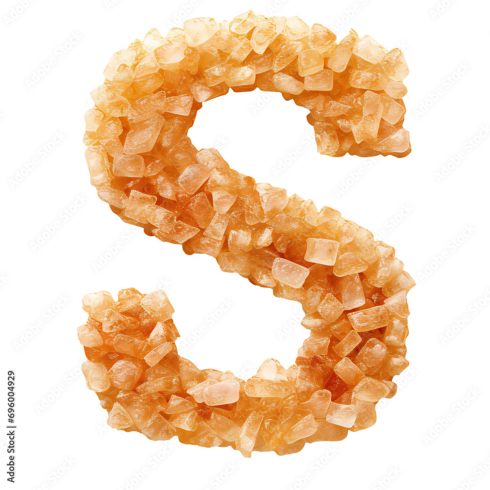 English letter S whose texture is like piles of yellow crystalline ...